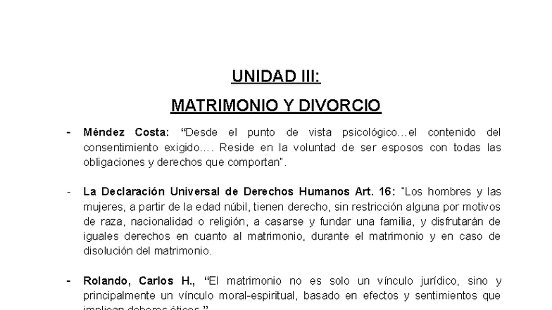 Unidad 3: Matrimonio y Divorcio - Apuntes de Derecho Familiar - Studocu