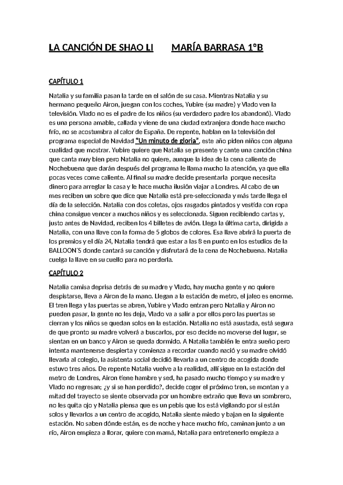 LA Canción de Shao Li - Resumen del Libro y Análisis 1ºB - Studocu