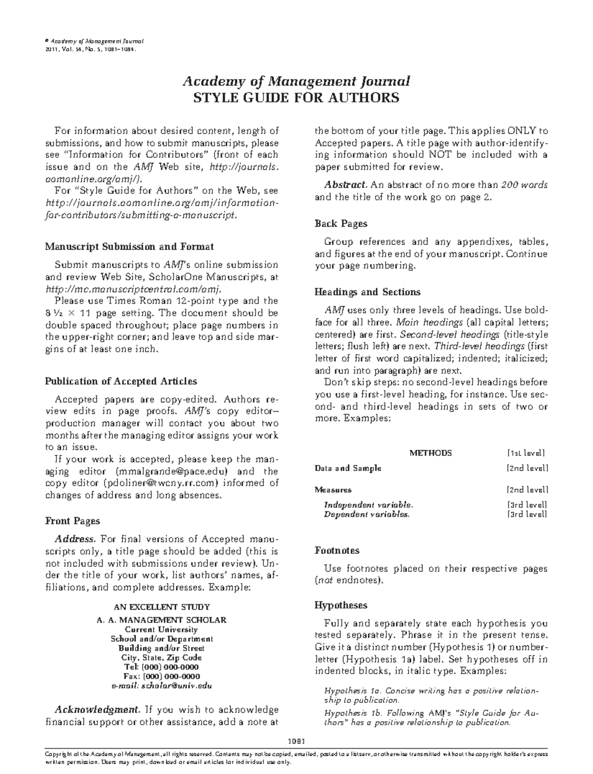 Referencing Guidelines: AMJ Style Guide for Authors - Studeersnel
