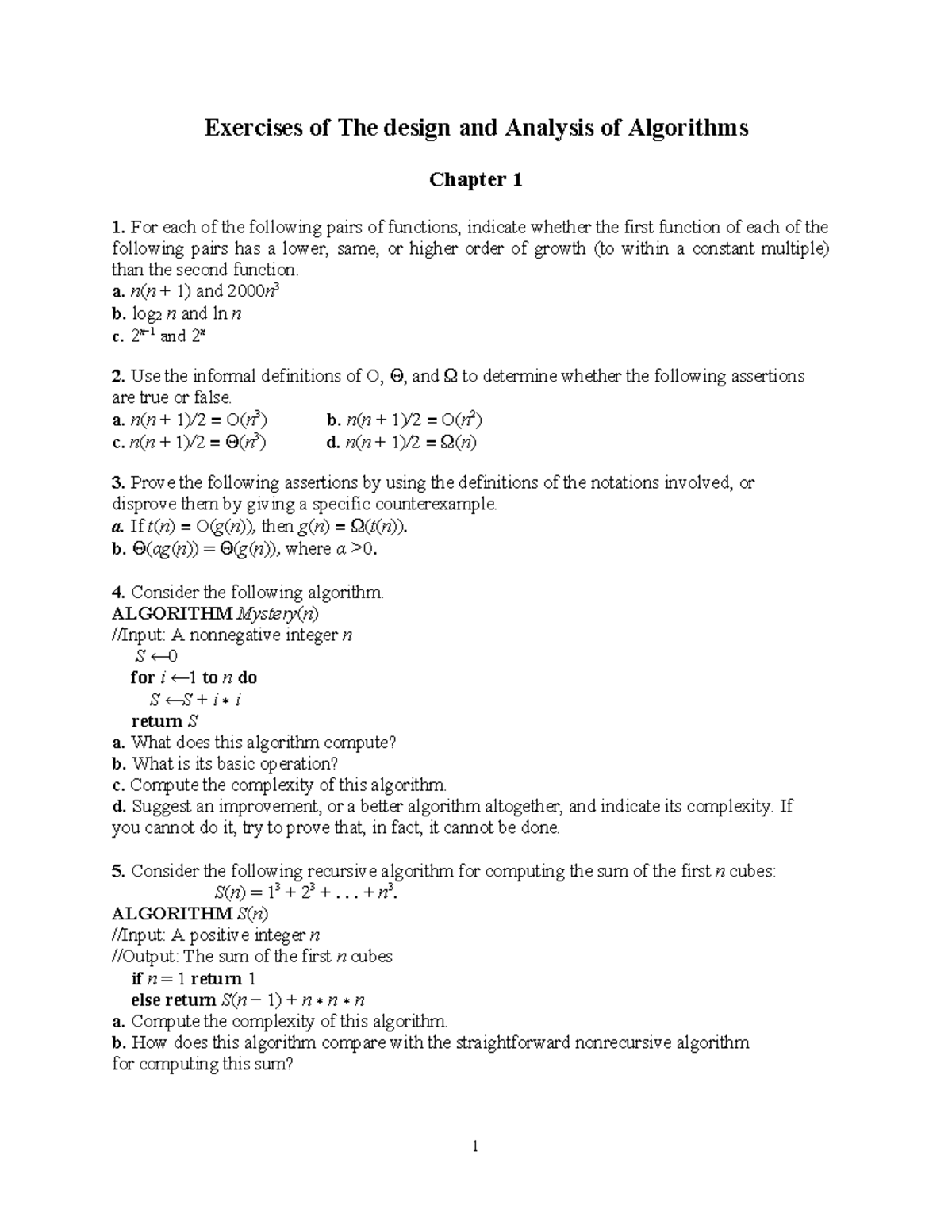 Exercises of Design & Analysis - Exercises of The design and Analysis of Algorithms Chapter 1 ...