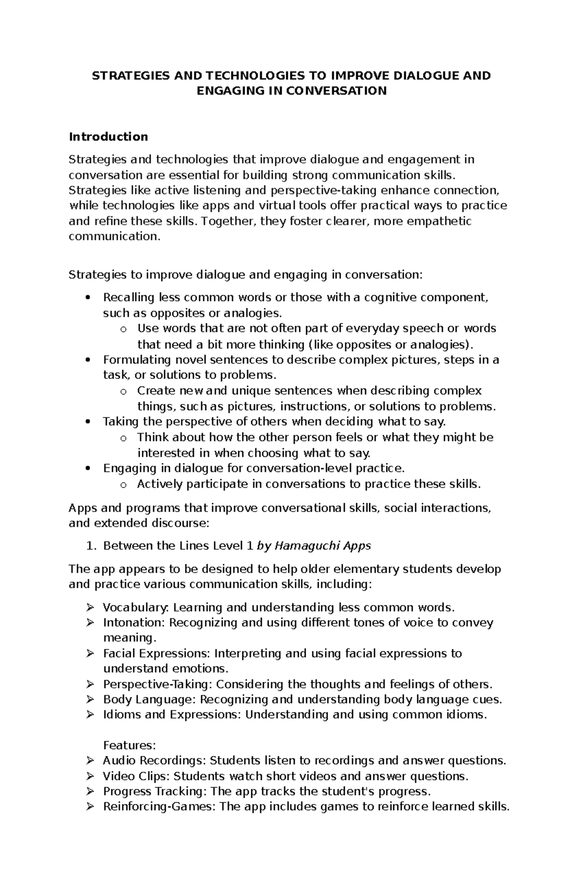 Strategies AND Technologies TO Improve Dialogue AND Engaging IN ...