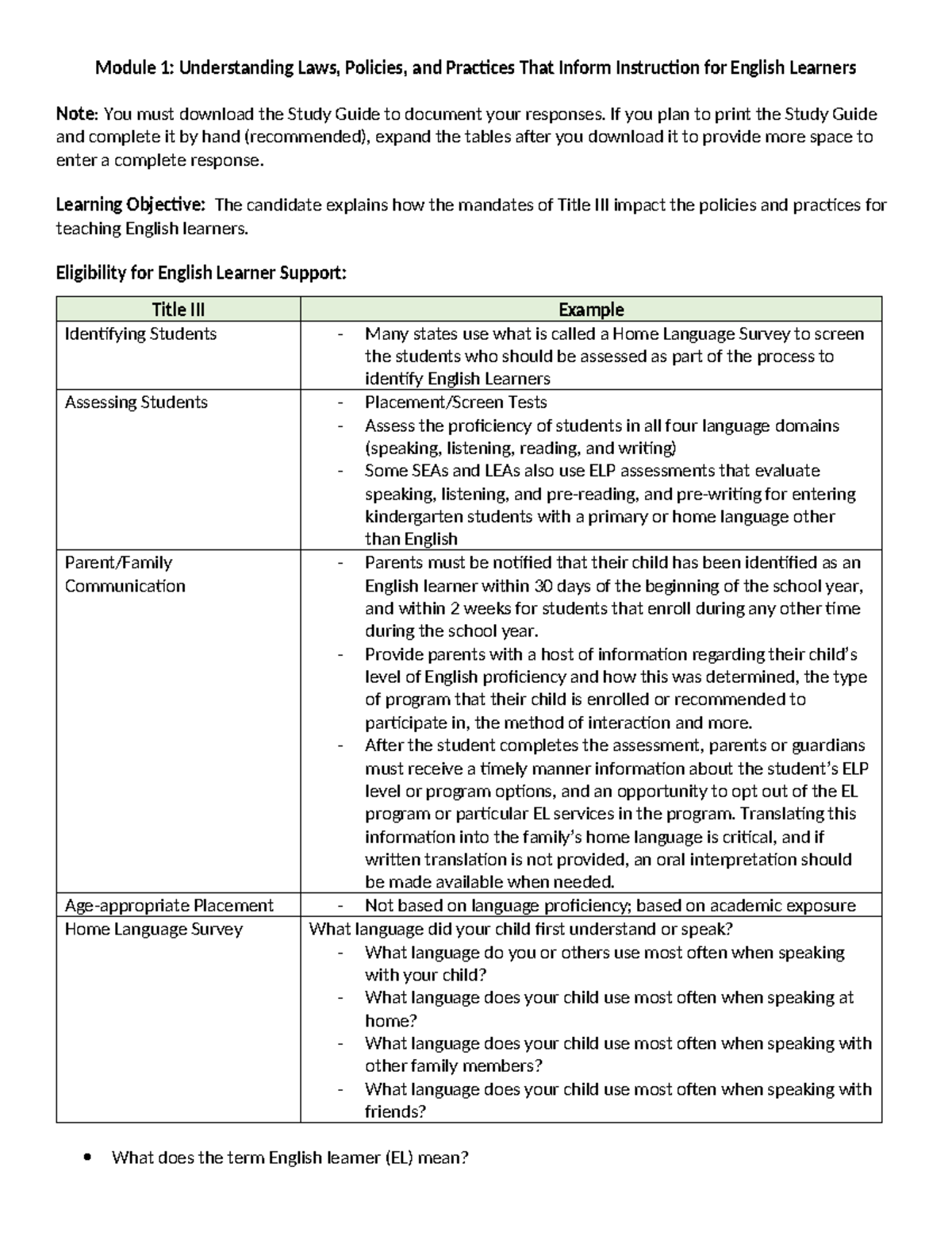 D096 d169 m1 study guide - Module 1: Understanding Laws, Policies, and ...