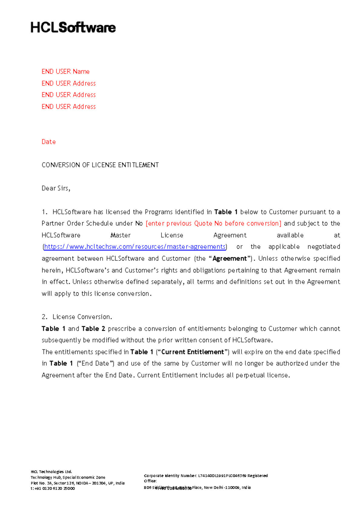 License Conversion letter metric and perpetual to term licenses for ...
