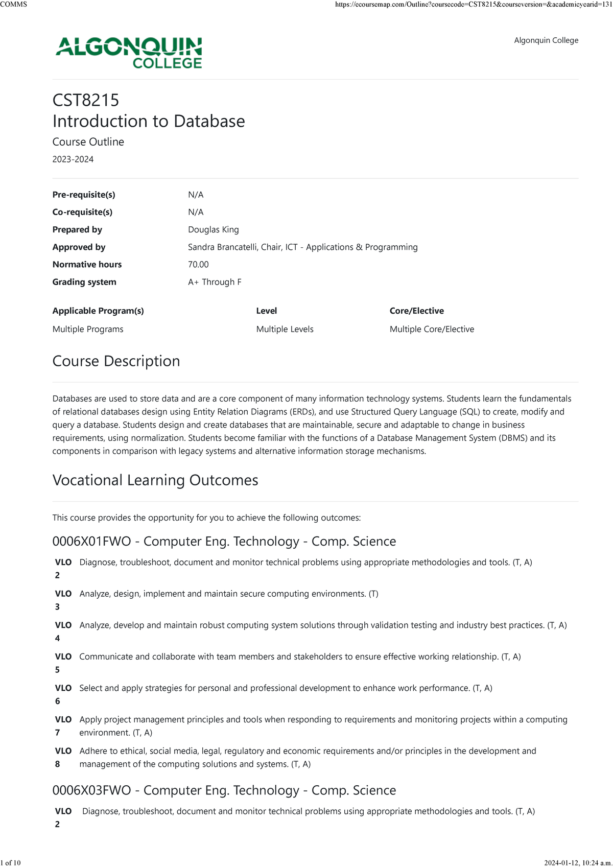 CST8215 Introduction to Database - CST Introduction to Database Course ...