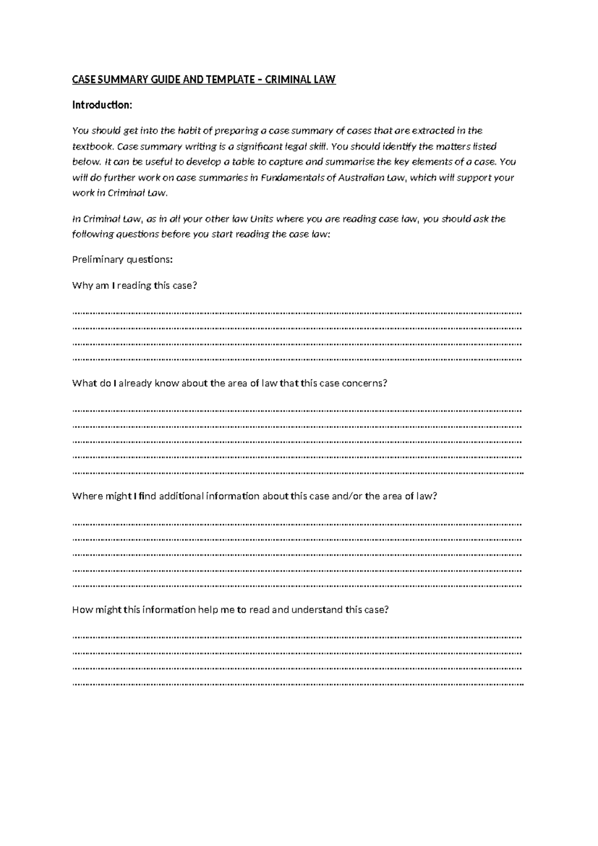 Criminal Law Case Summary Template and Guide for Effective Study - Studocu