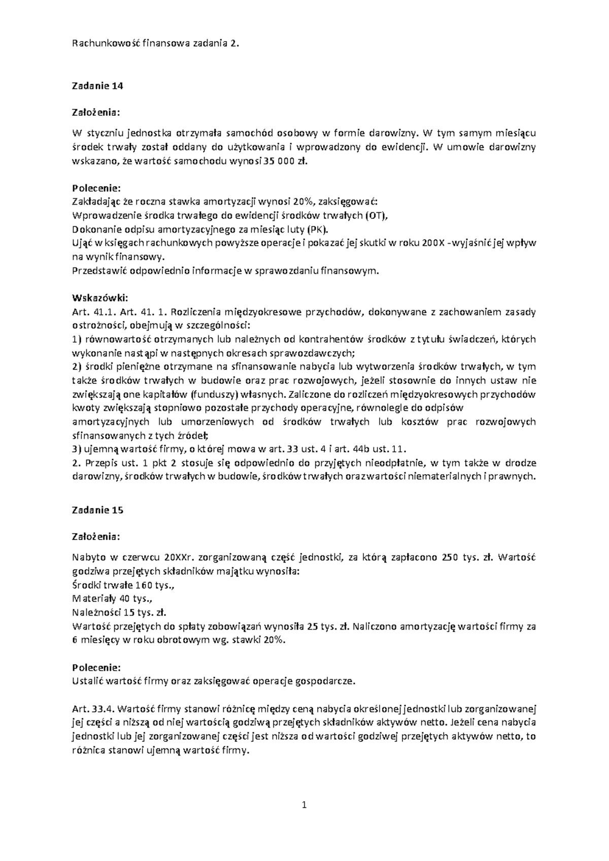 Rachunkowość Finansowa - Zadania 2.1 do 2.3 z Wyjaśnieniami - Studocu