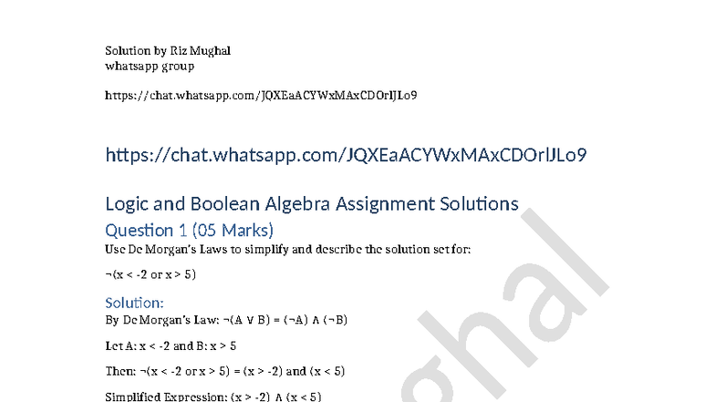 MTH202 - Logic and Boolean Algebra Assignment Solutions by Riz Mughal - Studocu