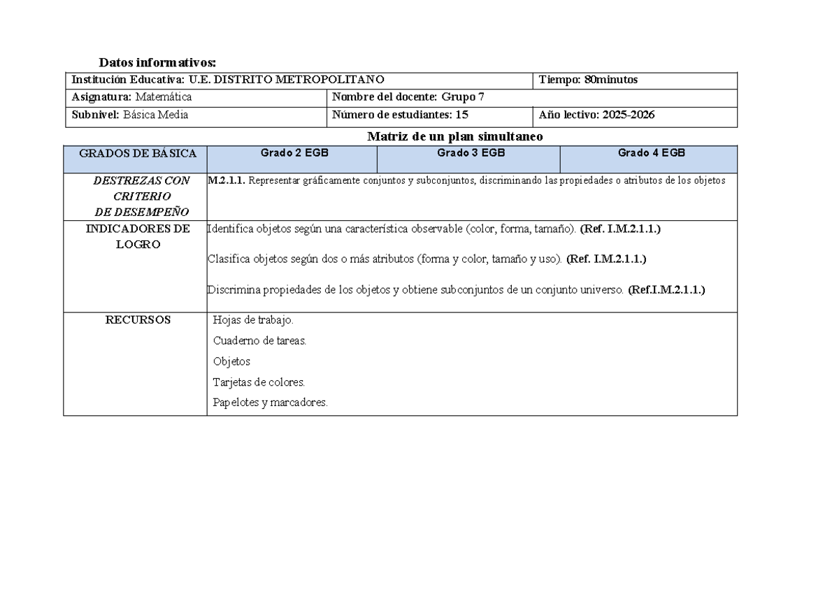 Planificación Multigrado: Matemática para Grados 2-4 EGB - Studocu