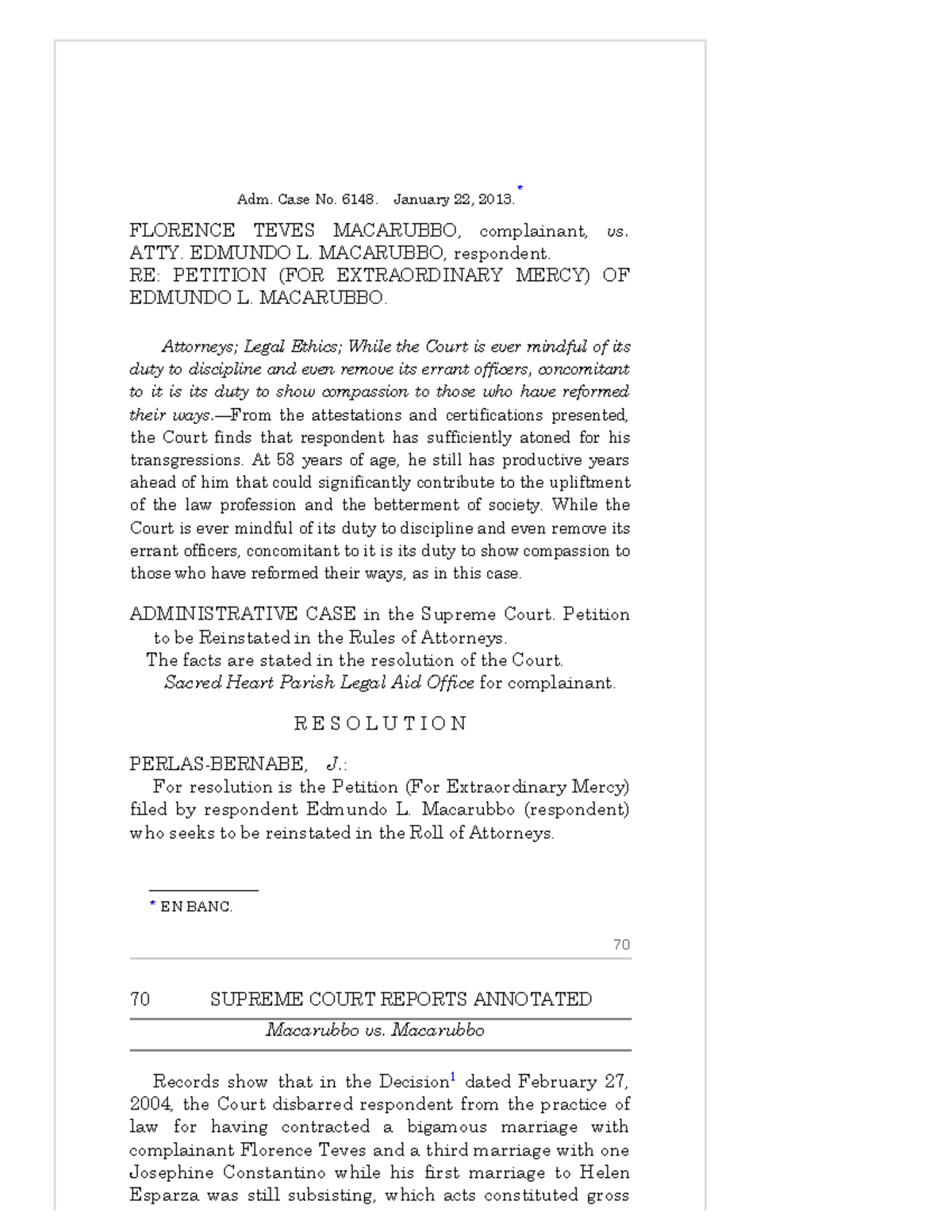Administrative Case No. 6148: Macarubbo vs. Macarubbo Resolution ...
