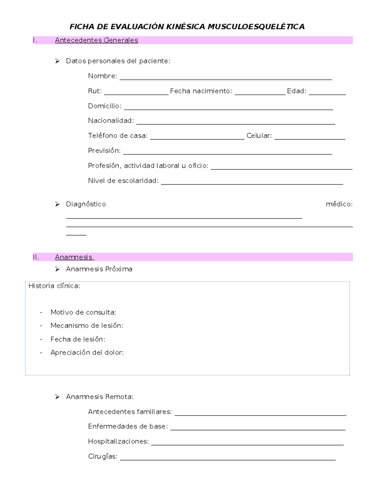 Ficha Clínica de Evaluación Kinésica Musculoesquelética ITM - Studocu