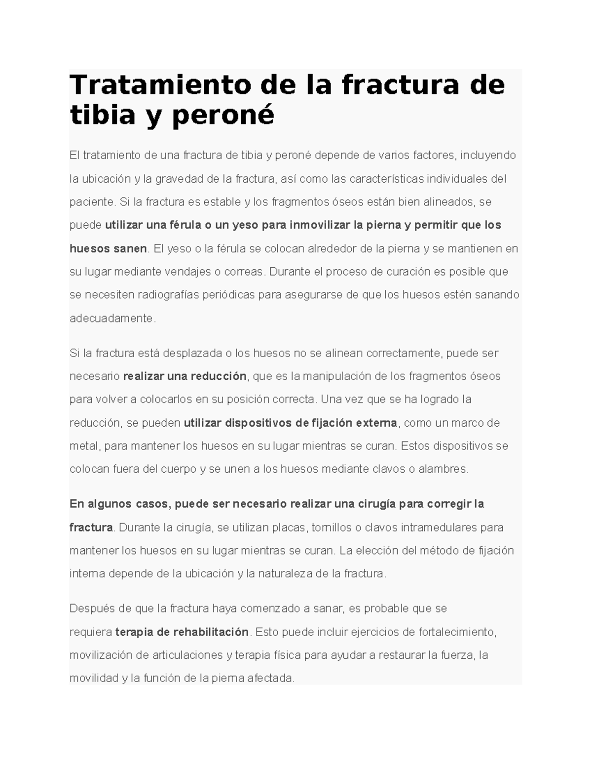 Tratamiento de la Fractura de Tibia y Peroné: Guía Completa - Studocu