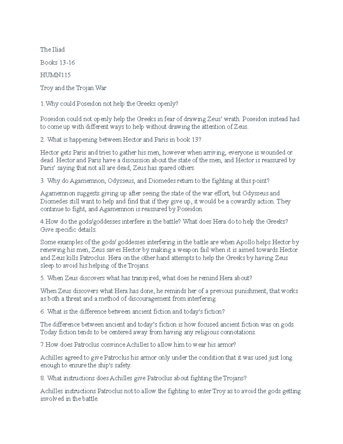 The Iliad Books 13-16 - The Iliad Books 13- HUMN Troy and the Trojan ...