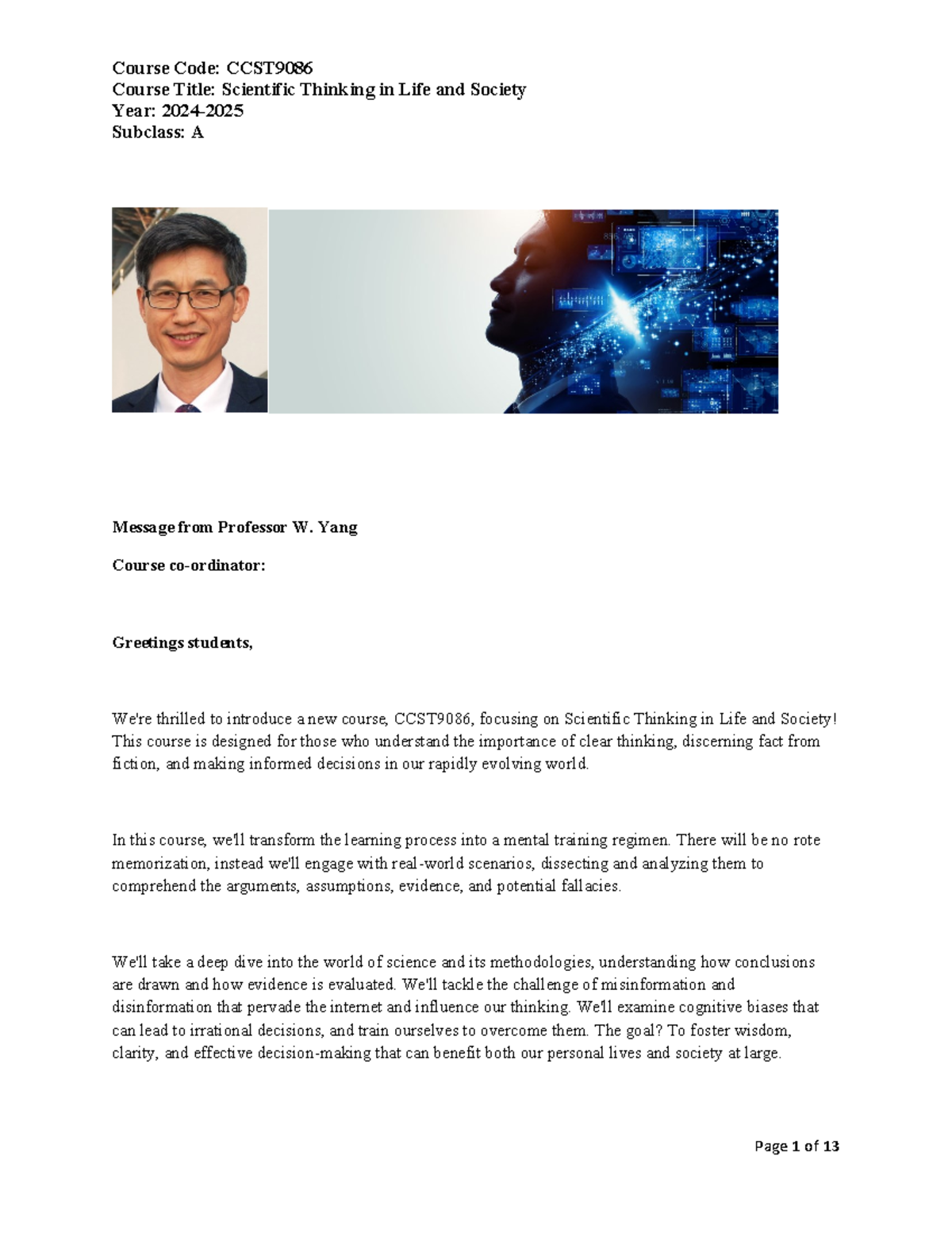 CCST9086: Comprehensive Course Outline for Scientific Thinking 2024 ...