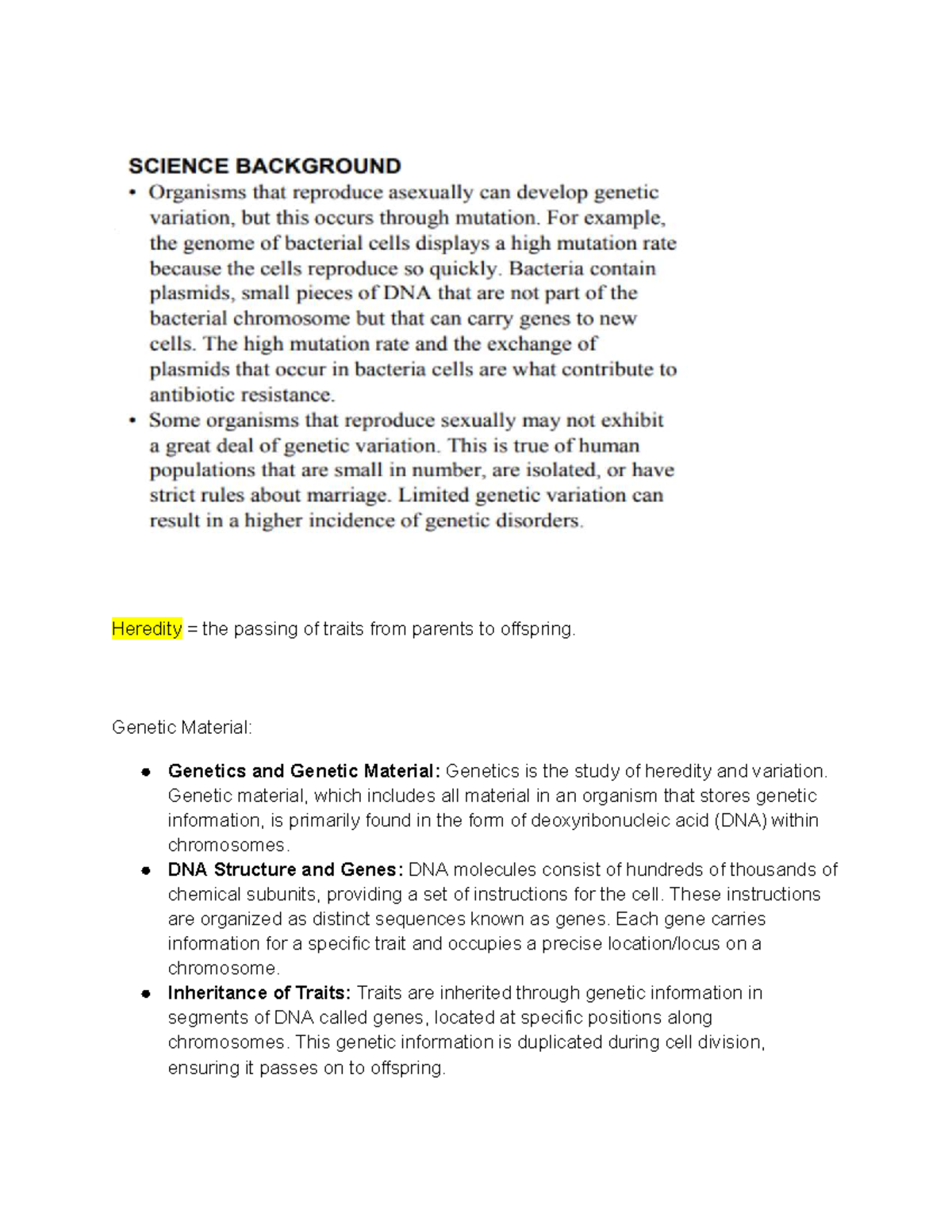 SBI3U - Genetics and heredity: Understanding traits and reproduction ...