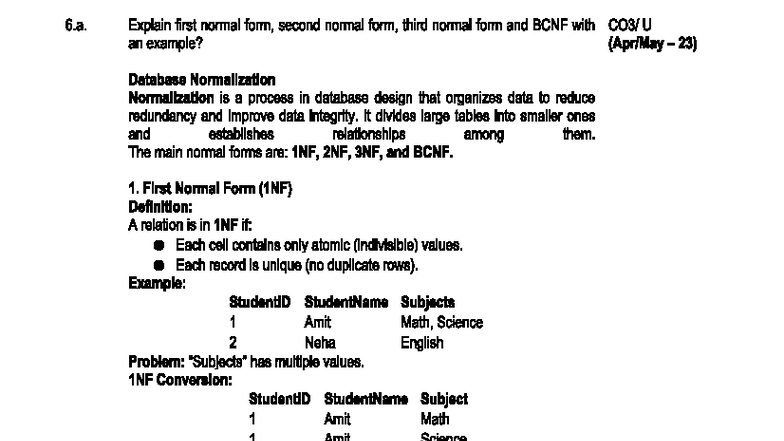 Database Normalization & Concurrency Control Techniques (CS 23) - Studocu