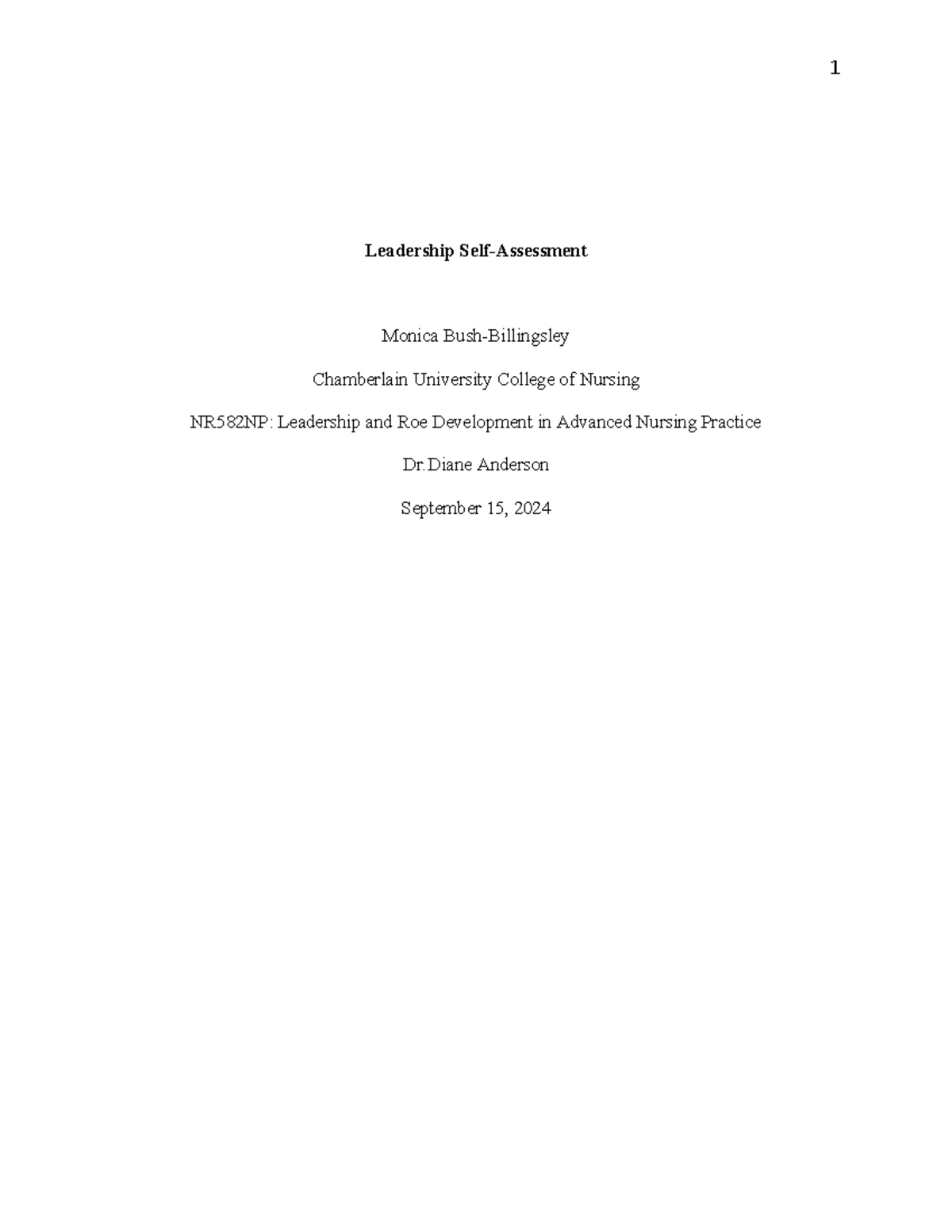 NR582NP Week 2 Leadership Self-Assessment and Personal Reflection - Studocu