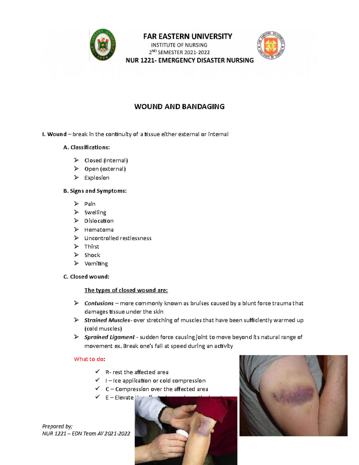 EDN - Bandaging-1 - bandaging - WOUND AND BANDAGING I. Wound – break in ...