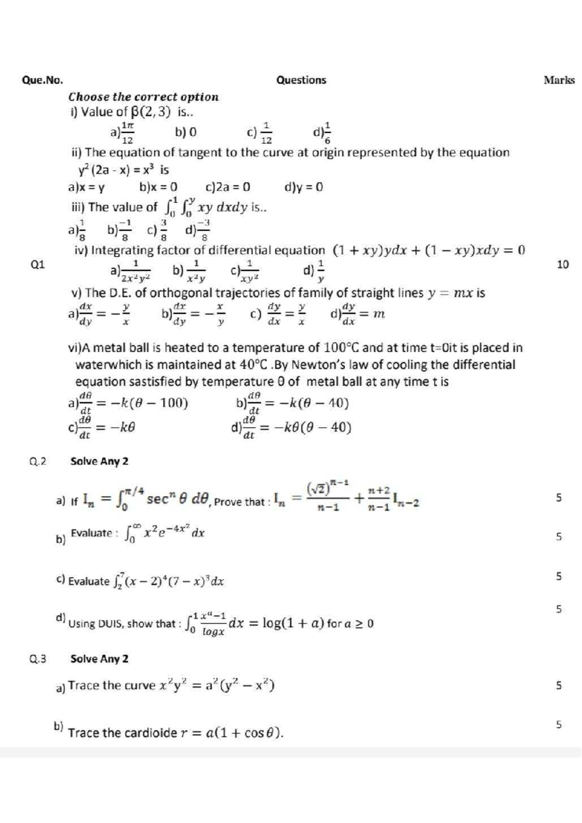 EM-II Prelim Question Bank: Differential Equations & Curves - Studocu