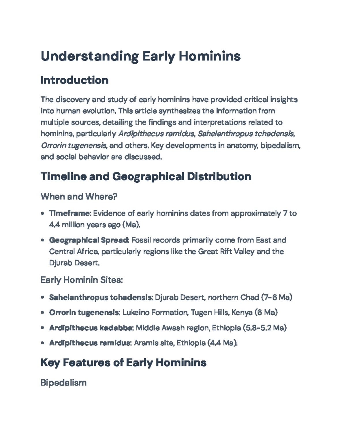 Understanding Early Hominins: Evolutionary Insights and Traits (Bio 101 ...