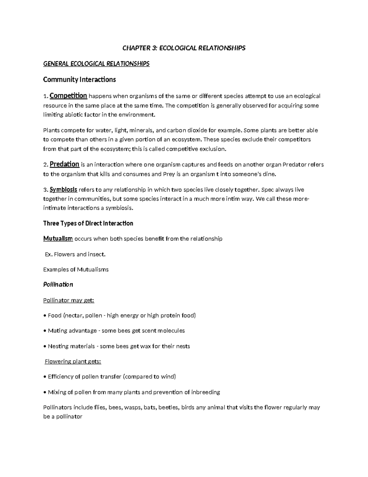 Chapter 3: Ecological Relationships and Community Interactions - Studocu