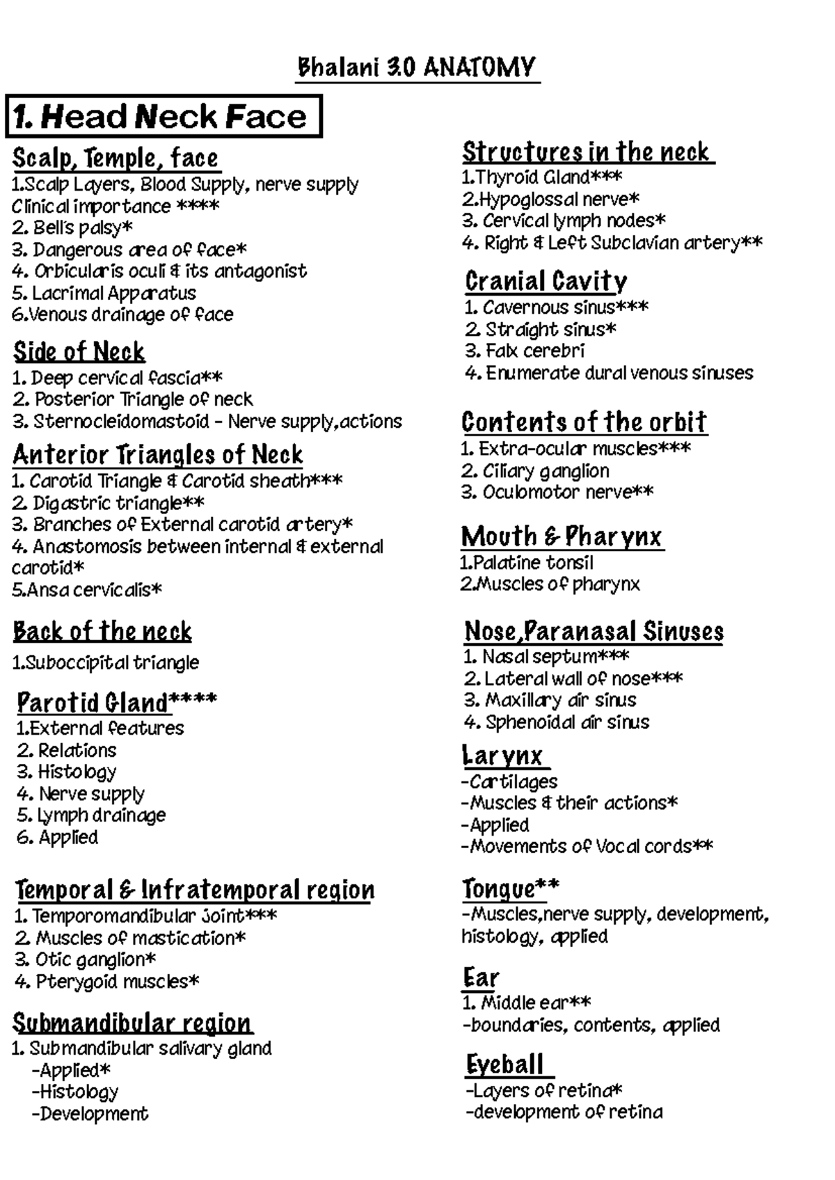New Bhalani Anatomy Notes for 1st Prof: Head, Neck, and Body Systems ...