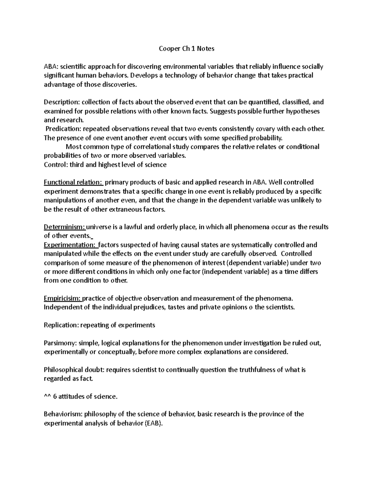 Cooper Chapter 1 Lecture Notes on ABA Principles and Concepts - Studocu