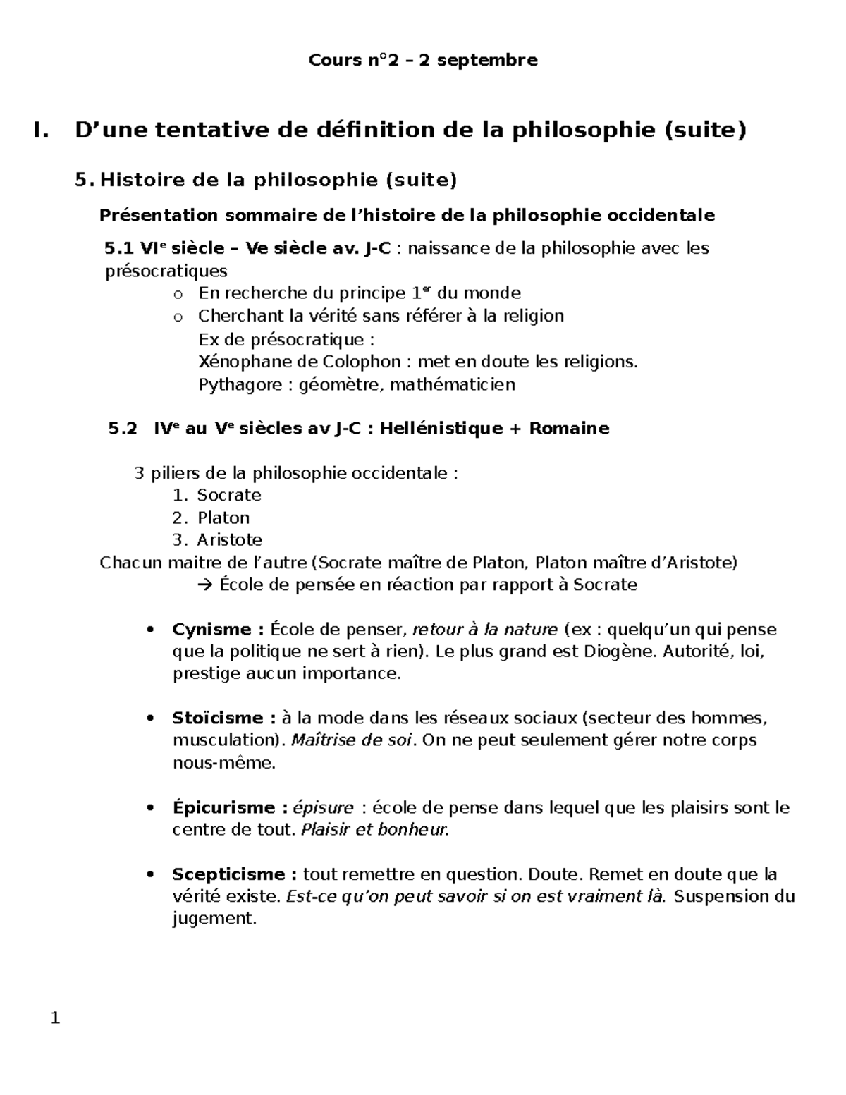 Philosophie Cours N°2 : Histoire et Évolution de la Pensée Occidentale ...