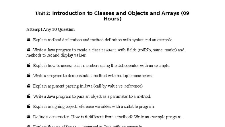 Unit 2: Classes, Objects & Arrays in Java - Key Concepts & Programs ...