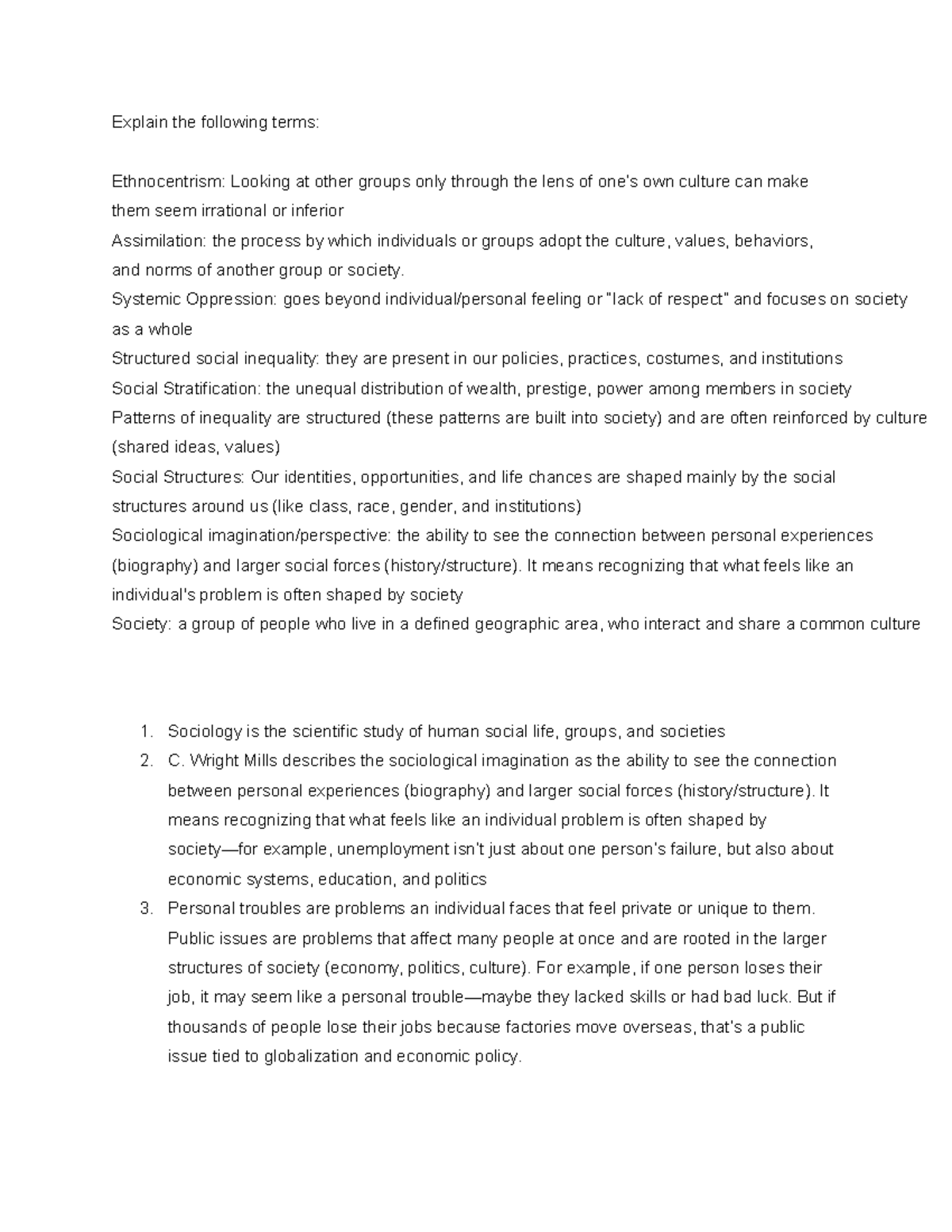 Sociology Study Guide: Key Concepts & Perspectives (SOC 101) - Studocu