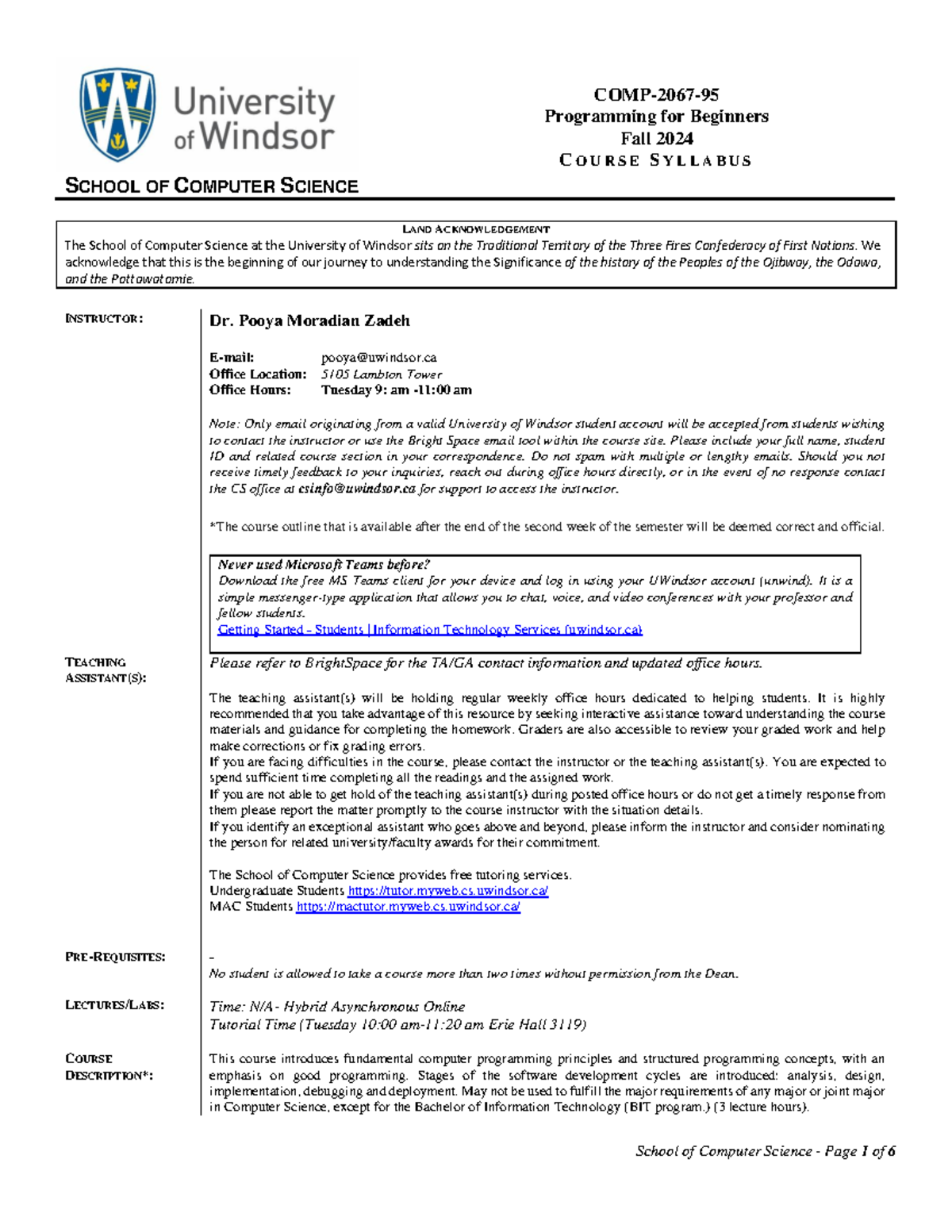 COMP-2067 - Programming for Beginners Course Syllabus (Fall 2024) - Studocu