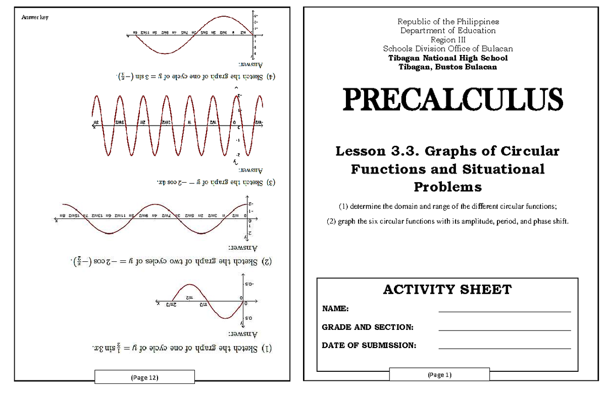 Precalculus Q2 - Week 6: Graphs of Circular Functions - Studocu