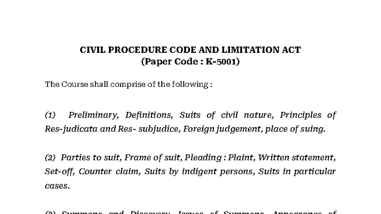 K-5001 Civil Procedure Code & Limitation Act: Key Concepts & FAQs - Studocu