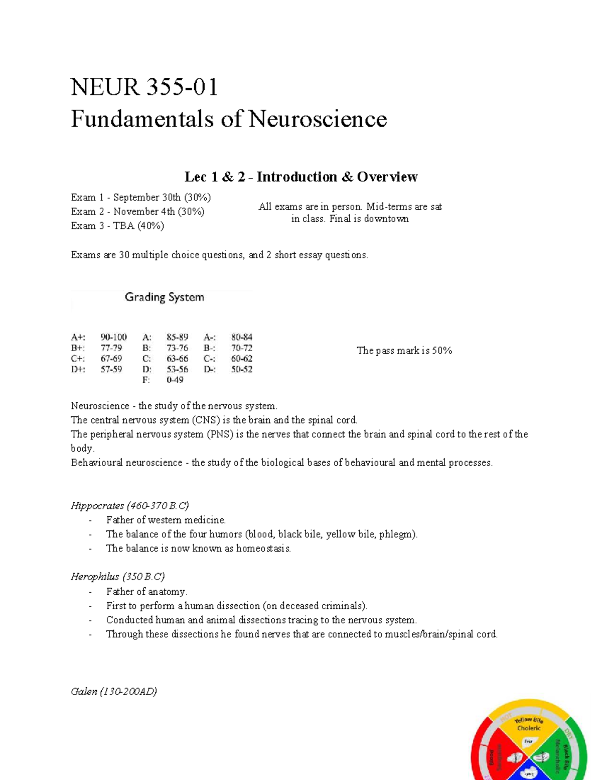 NEUR 355 - Fundamentals of Neuroscience: Lecture 1 Overview and Exam ...