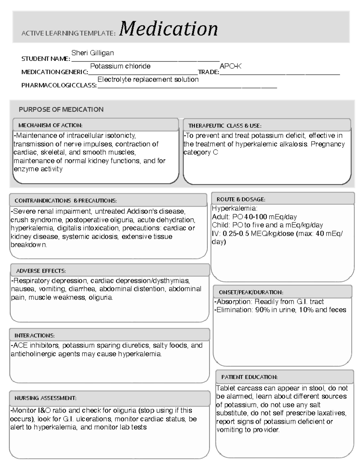 Potassium Chloride: Active Learning Template for Nursing Medications ...