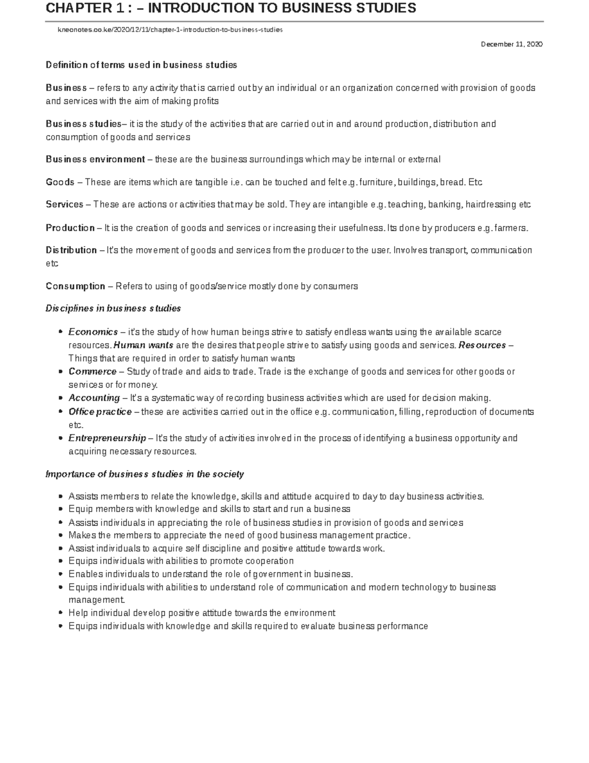 Introduction to Business Studies (KNEC) - Key Concepts and Overview ...