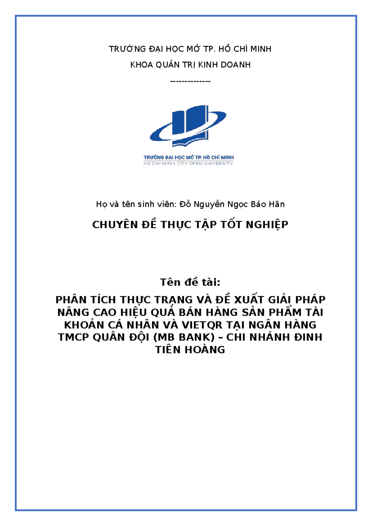 PHÂN TÍCH VÀ ĐỀ XUẤT GIẢI PHÁP BÁN HÀNG TẠI MB BANK (MB) - Studocu