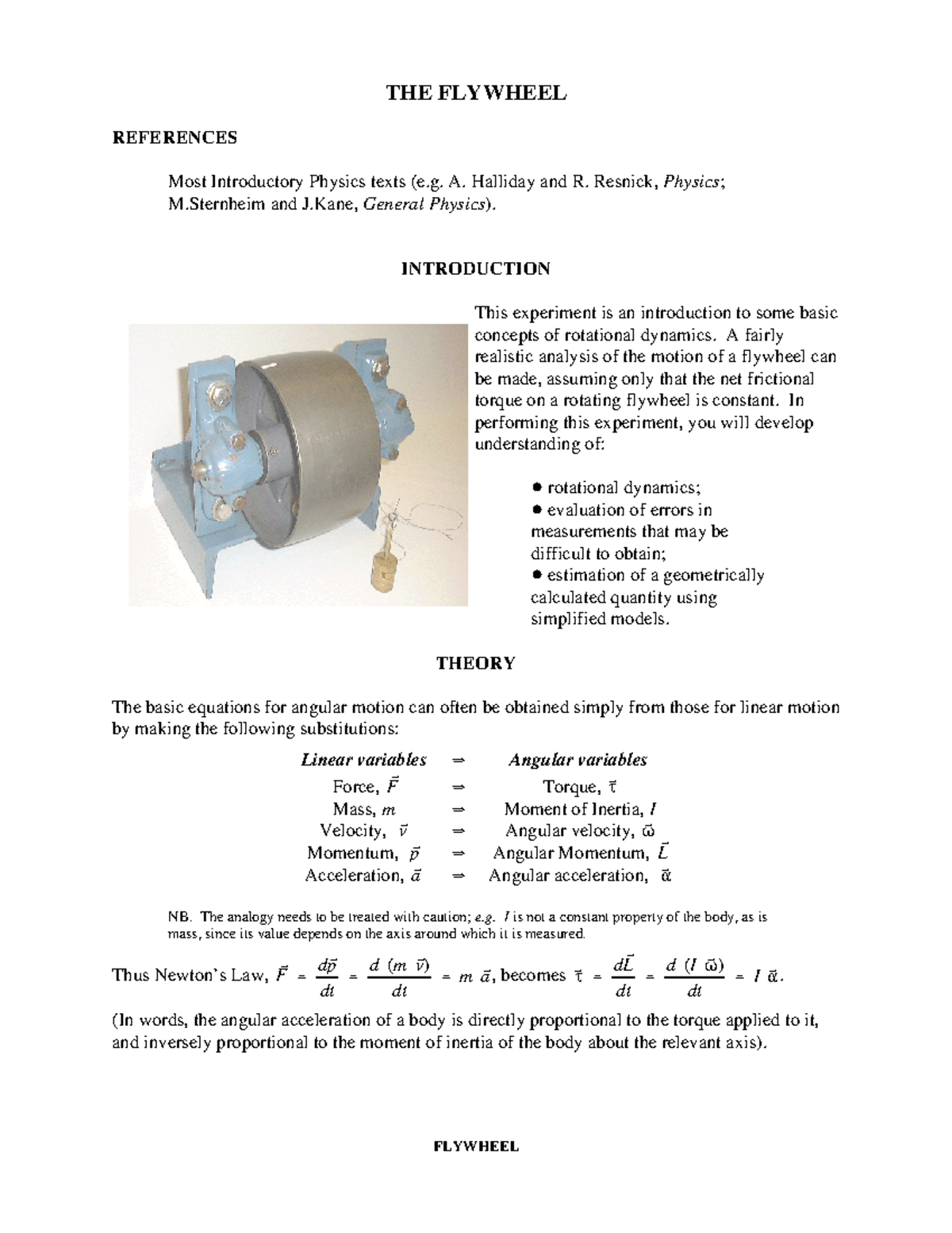 Flywheel Experiment Notes - Introductory Physics (PHYS 101) - Studocu