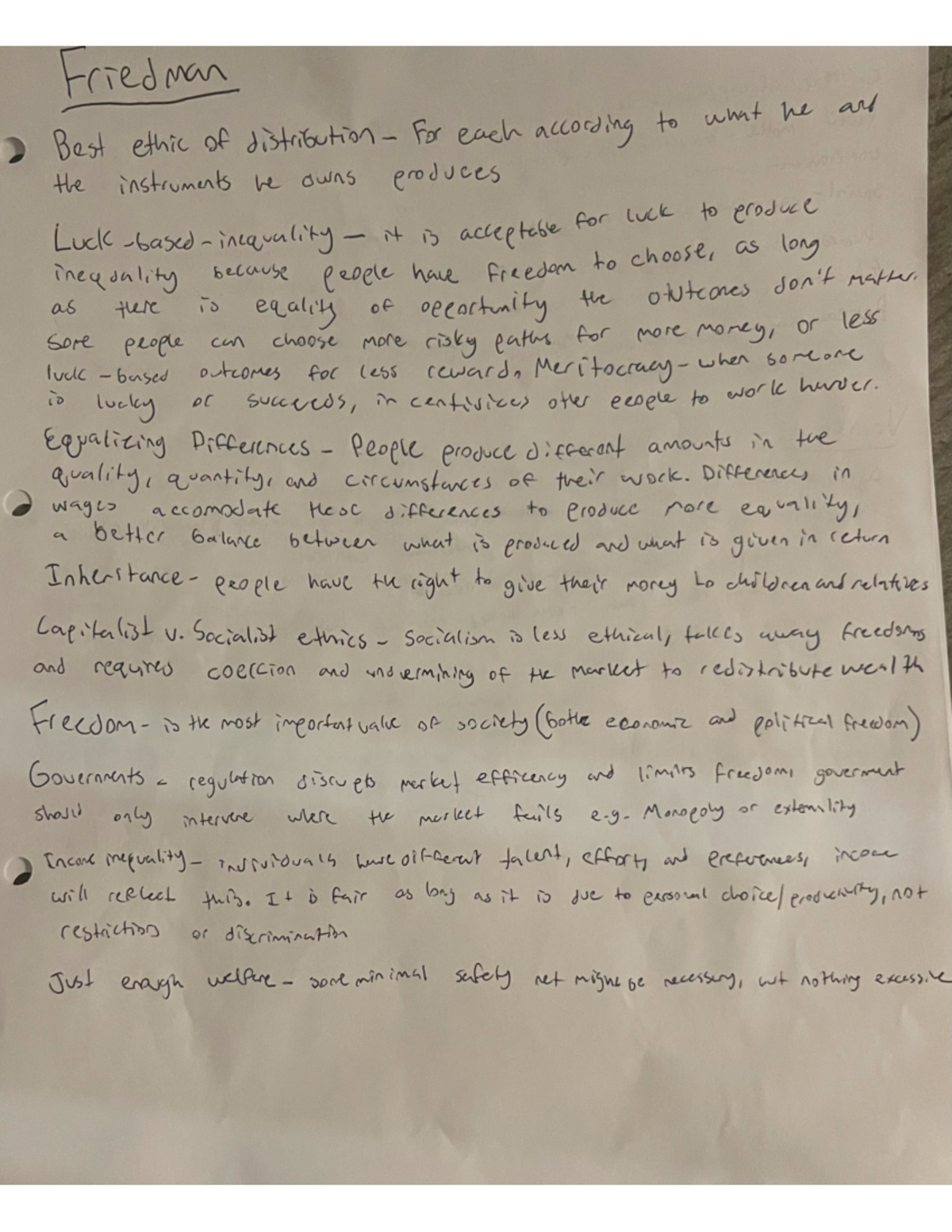 BCOR Friedman Summary - Friedman Best ethic of distribution For each ...