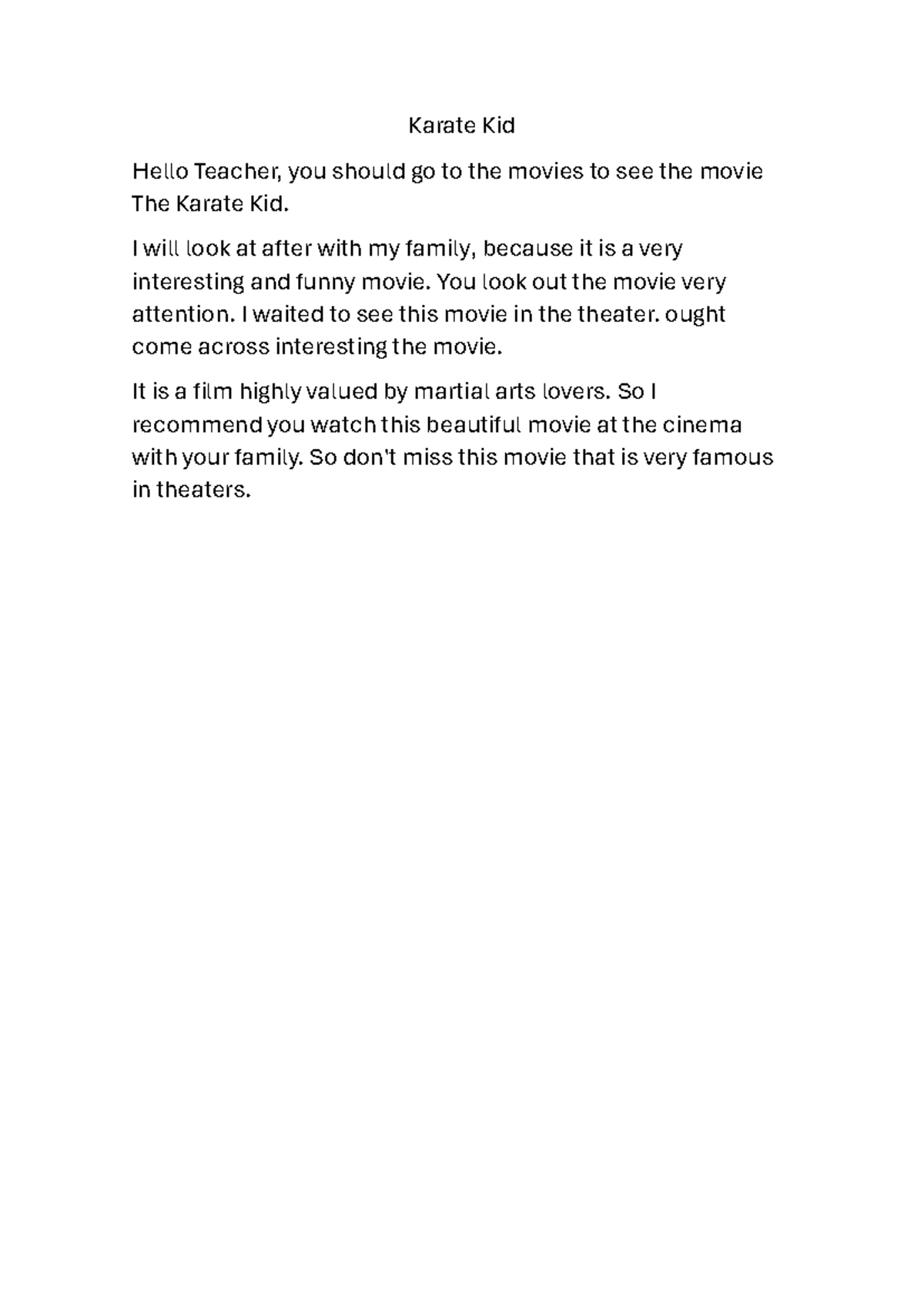 Writing advance - gracias - ingles, tarea - Karate Kid Hello Teacher ...