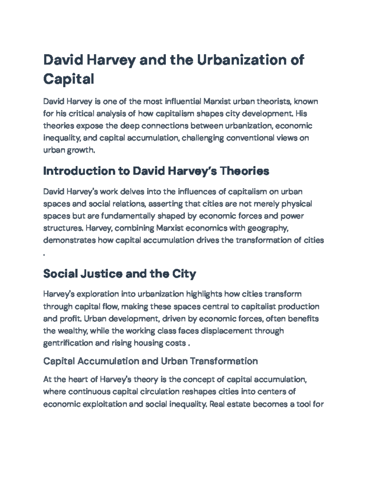 Marxist Urban Theory: Analyzing David Harvey's Capitalism Impact on ...