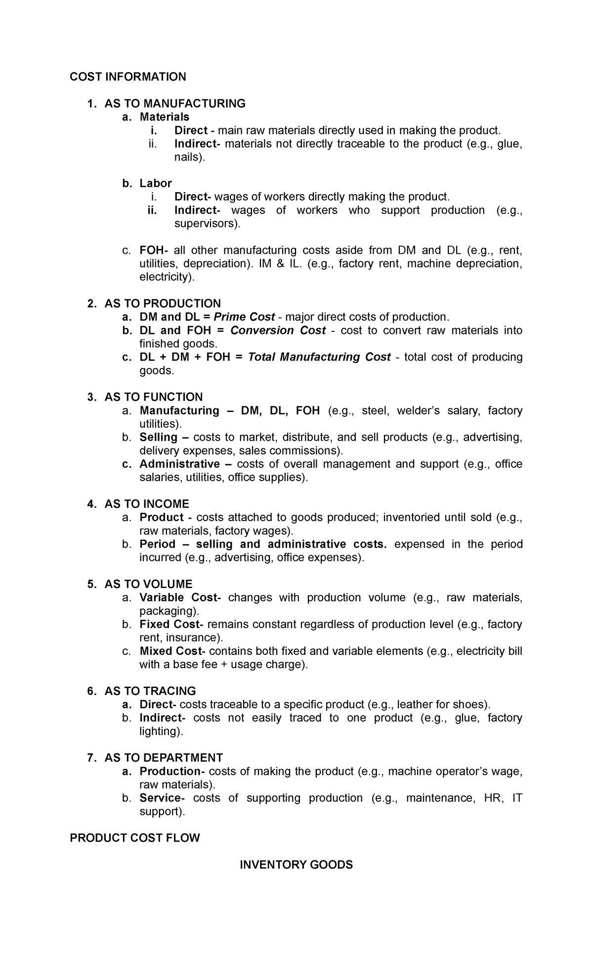 COST ACC 1 - Manufacturing Cost Analysis for Prelim Review - Studocu