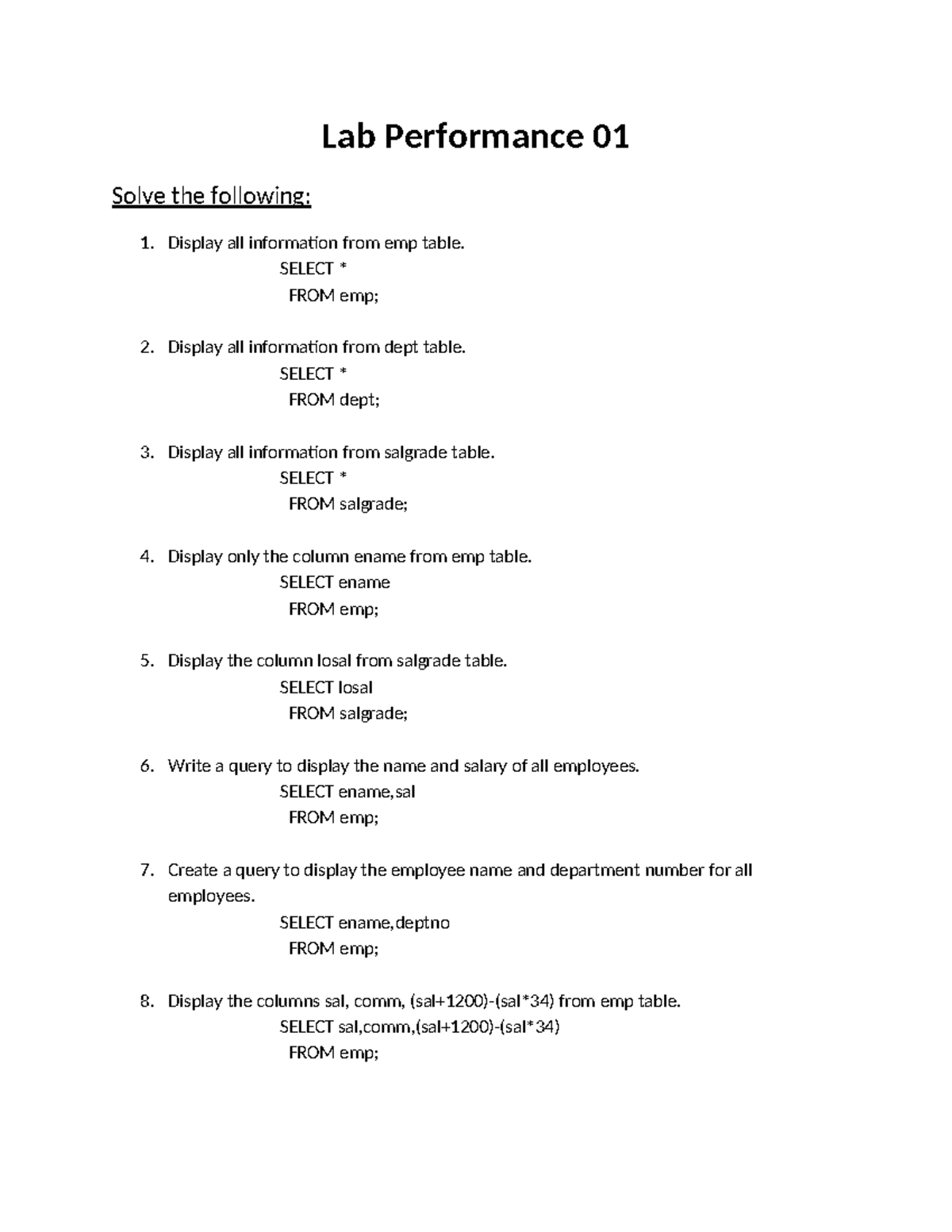 LP1 - Lab Performance 01: SQL Queries for Employee Data Retrieval - Studocu