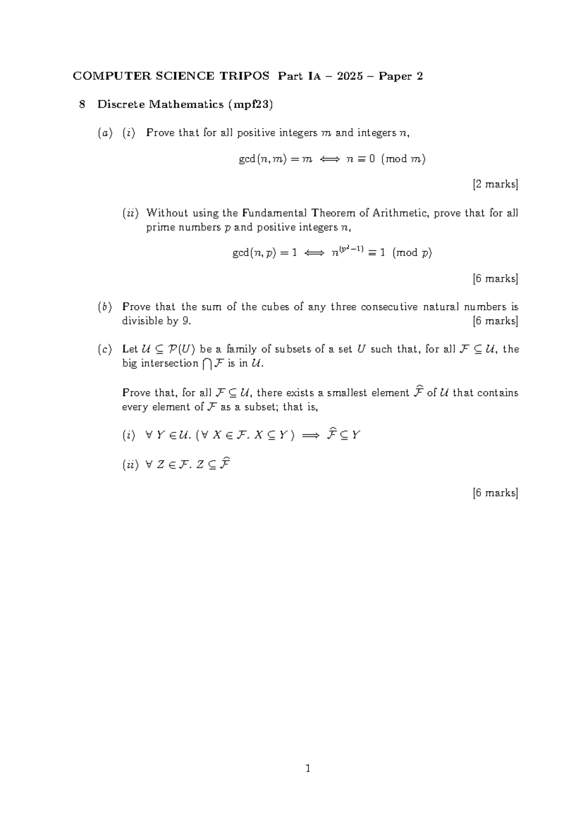 COMPUTER SCIENCE TRIPOS Part IA 2025 Paper 2 Discrete Math Solutions ...