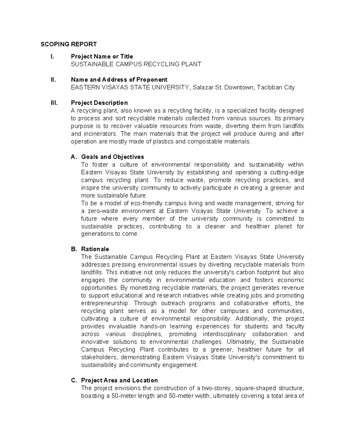 Sustainable Campus Recycling Plant Scoping Report - EVSU 2024 - Studocu