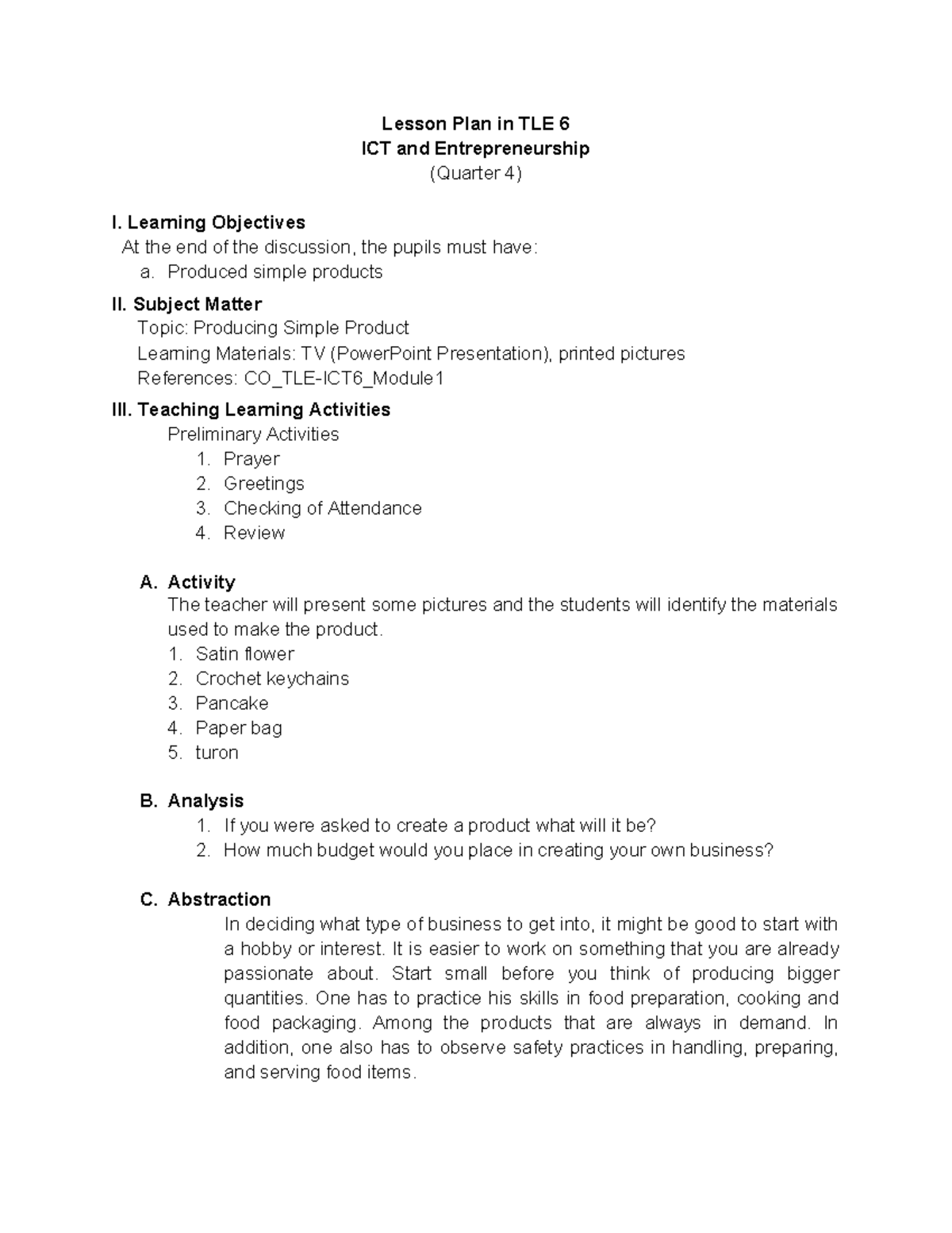 Lesson Plan in TLE 1 - SEMI DETAILED LP - Lesson Plan in TLE 6 ICT and ...