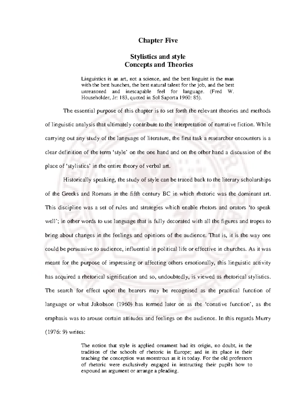 Stylistics And Style Theories - Chapter Five Stylistics and style ...