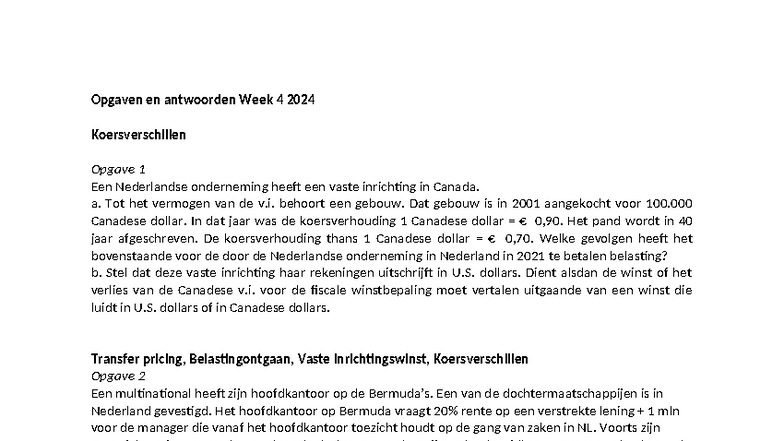Opgaven en antwoorden Week 4 2024: Vaste Inrichting en ...