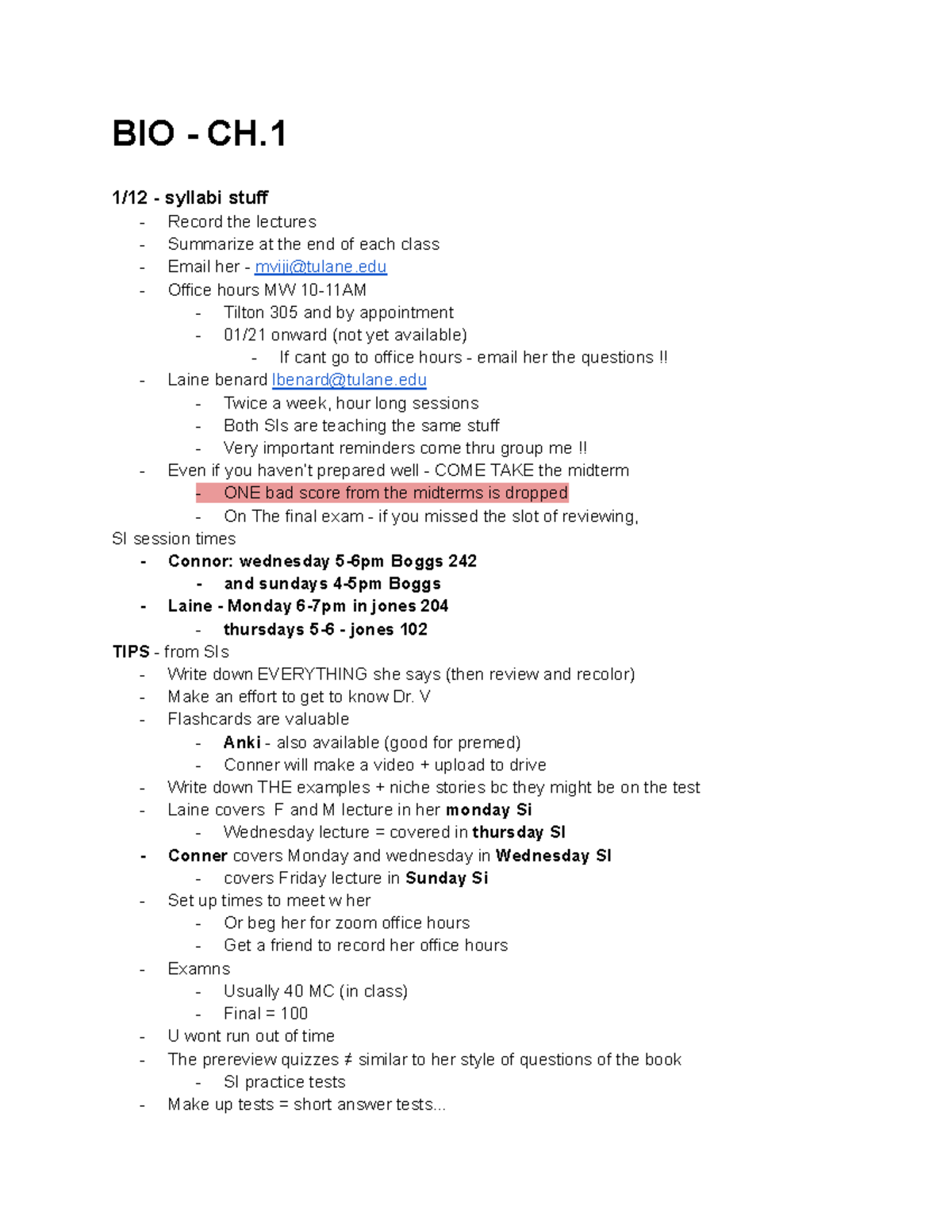BIO 101 - Chapter 1 Lecture Notes - Studocu