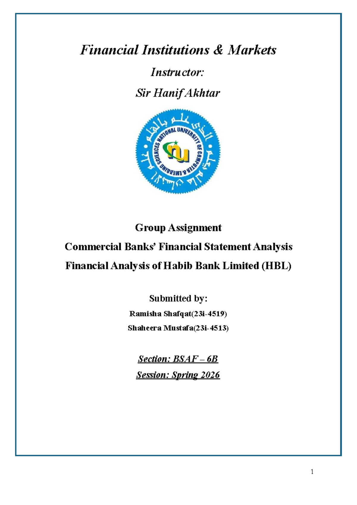 FIM 2026 Group Assignment: Financial Analysis of Habib Bank Limited ...