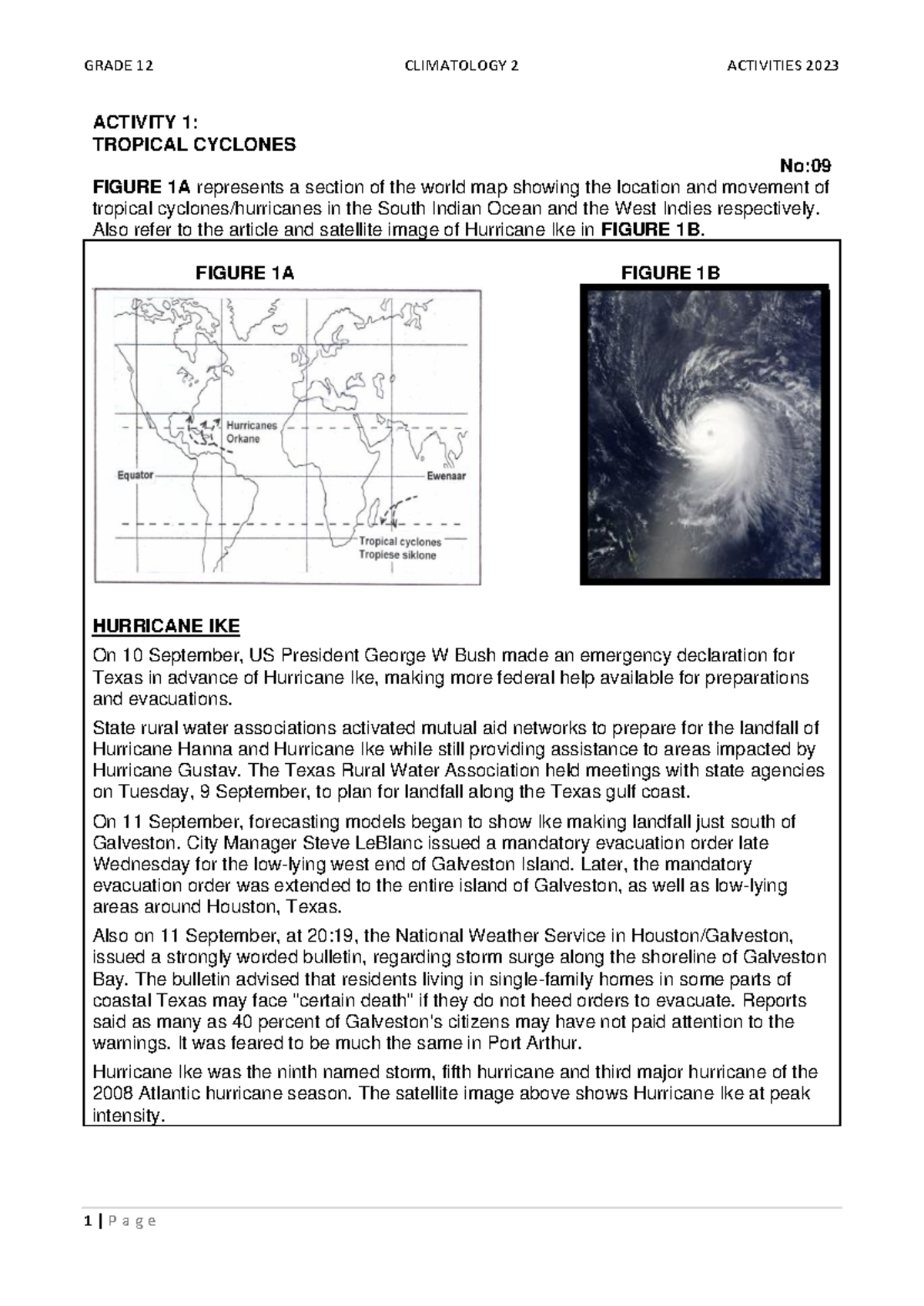 Tropical Cyclone activities ENG - ACTIVITY 1: TROPICAL CYCLONES No ...